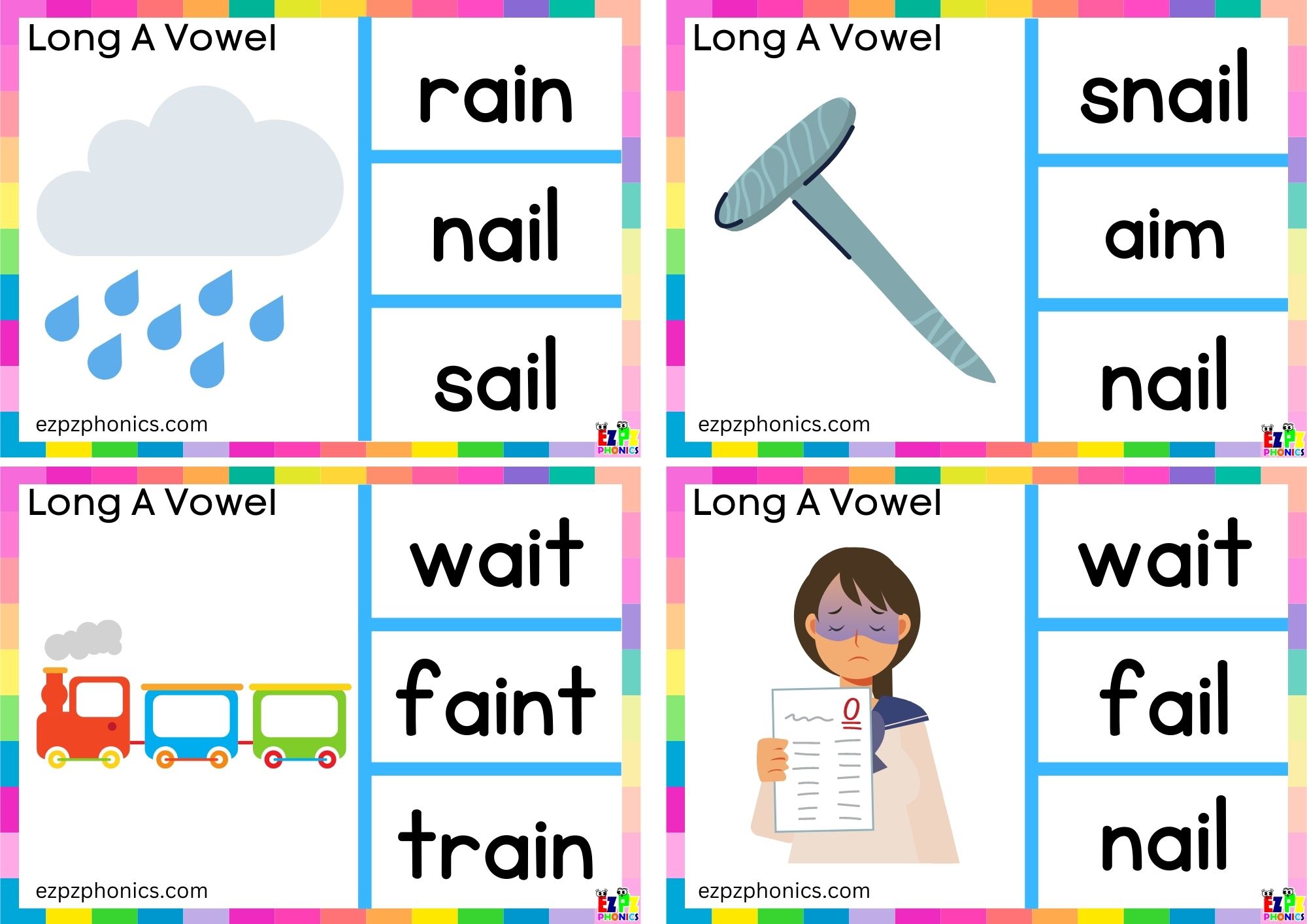 Long a vowel ai words Look at the image and clip the correct word Clip cards group 1 ...